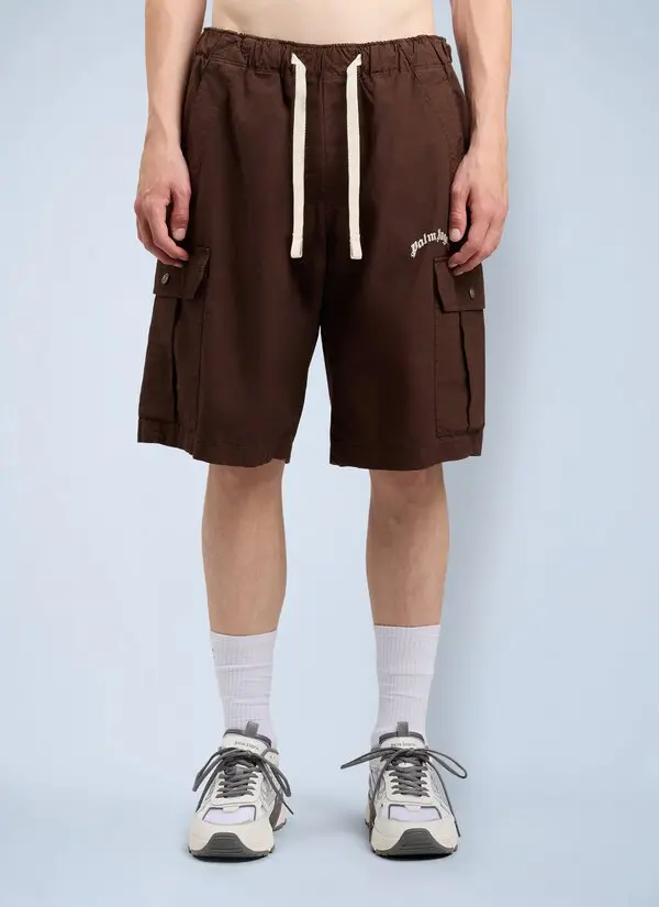 Palm Angels Curved Logo Loose Cargo Shorts - Brown