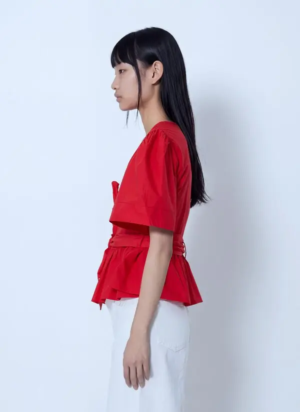 GANNI Cotton Poplin Bow Blouse