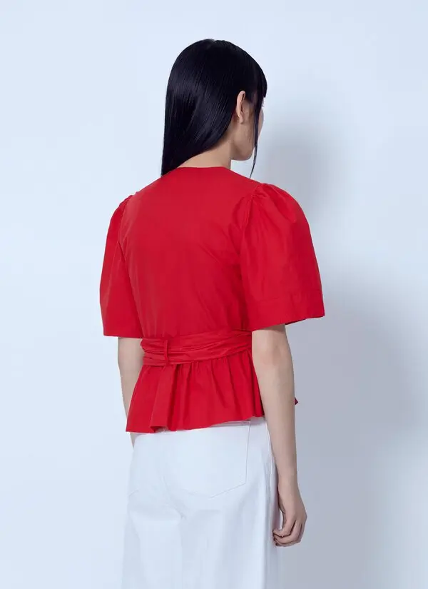 GANNI Cotton Poplin Bow Blouse