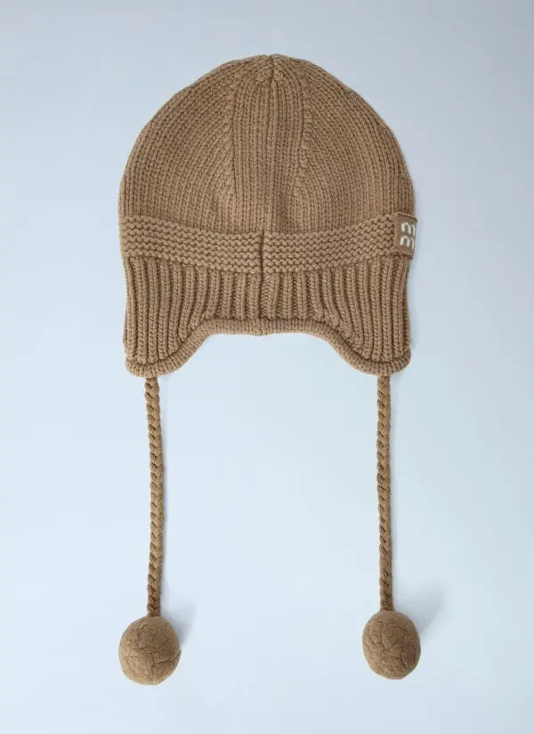 Miu Miu Cashmere Blend Beanie Hat - Camel