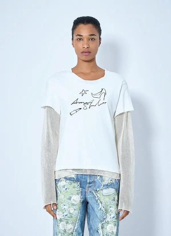Acne Studios Layered Mesh Sleeve T-shirt