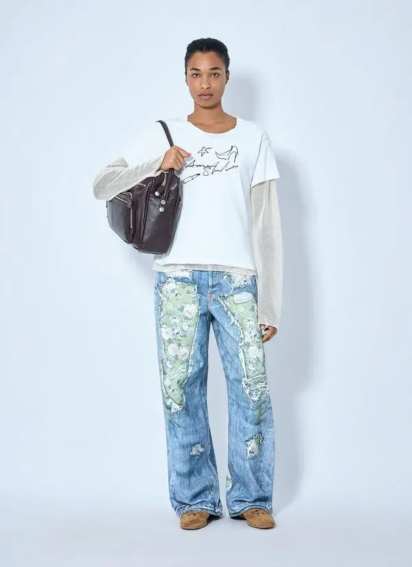 Acne Studios Layered Mesh Sleeve T-shirt