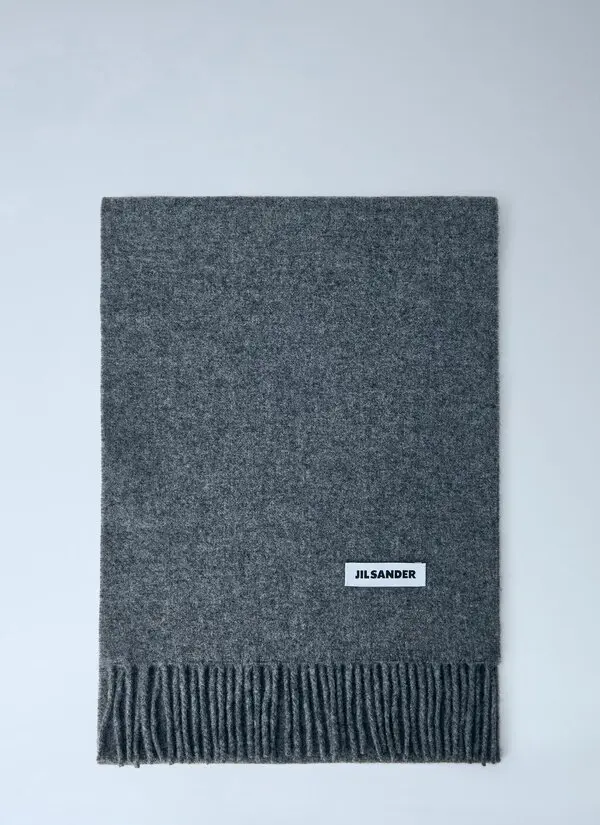 JIL SANDER Fringed Wool Scarf - Grey