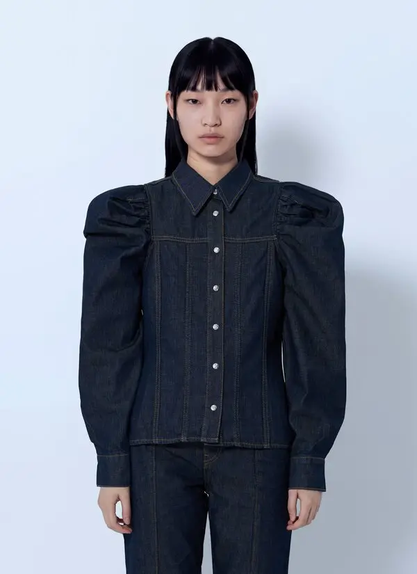 GANNI Slub Denim Shirt - Blue