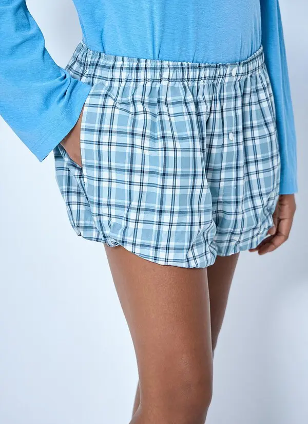 Acne Studios Gathered Check Shorts - Blue