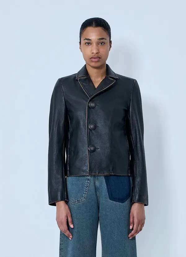 MAISON MARGIELA Leather Button-front Jacket - Black