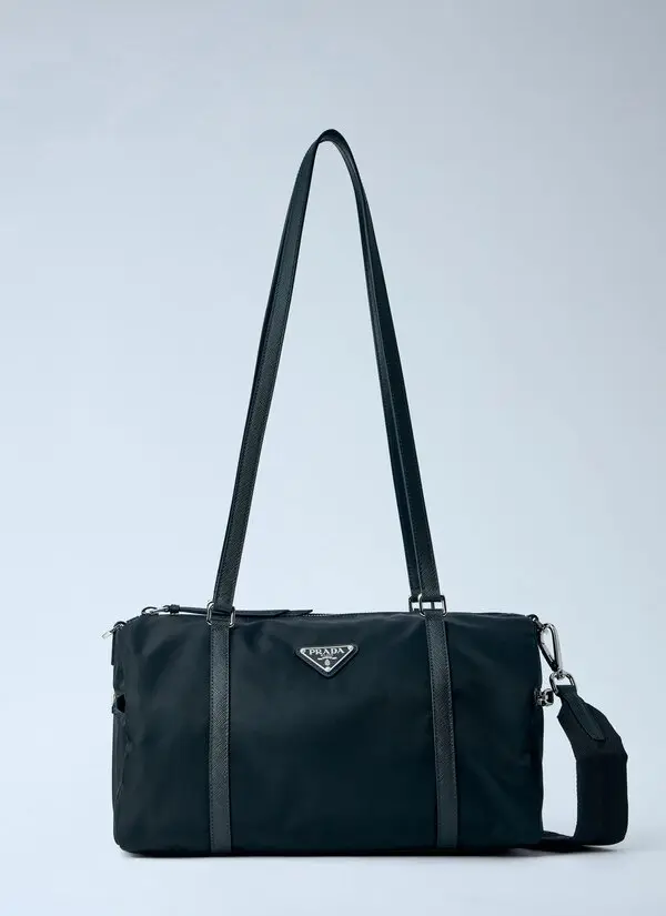 Prada Bauletto Large In Re-nylon E Saffiano - Black