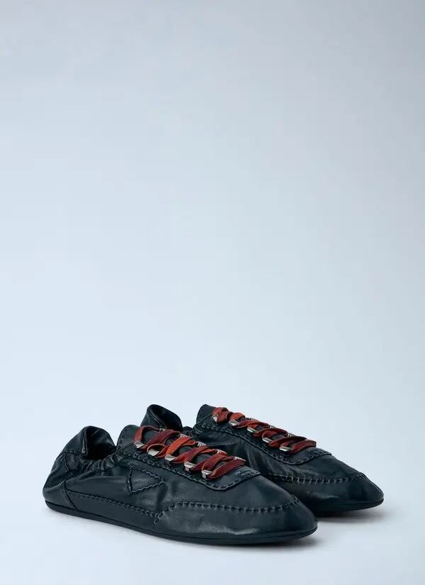 Prada Collapse Antiqued Nappa Leather Sneakers - Black