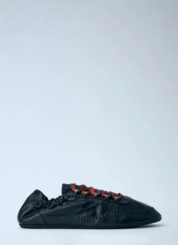 Prada Collapse Antiqued Nappa Leather Sneakers - Black