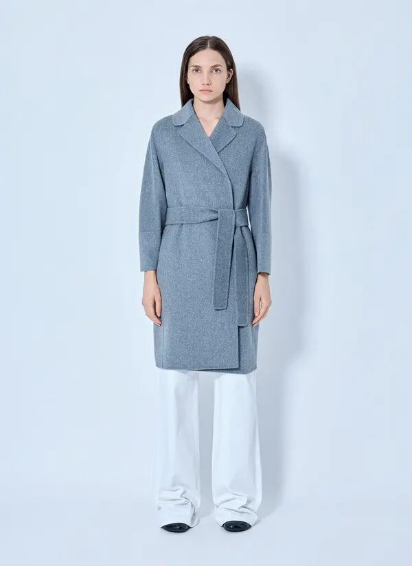 Max Mara Belted Wool-blend Coat - Light Grey
