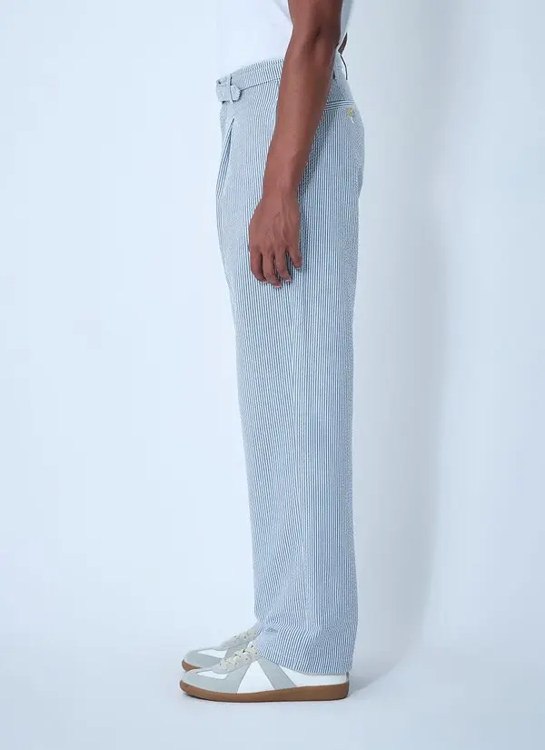 NOAH Seersucker Belted Single-pleat Pants