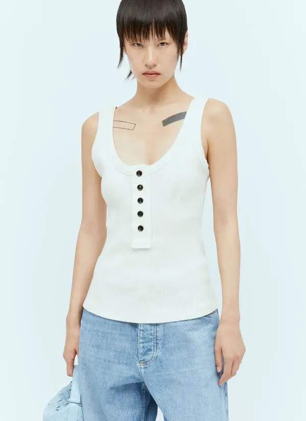 Bottega Veneta Raised Placket Tank Top - Off White