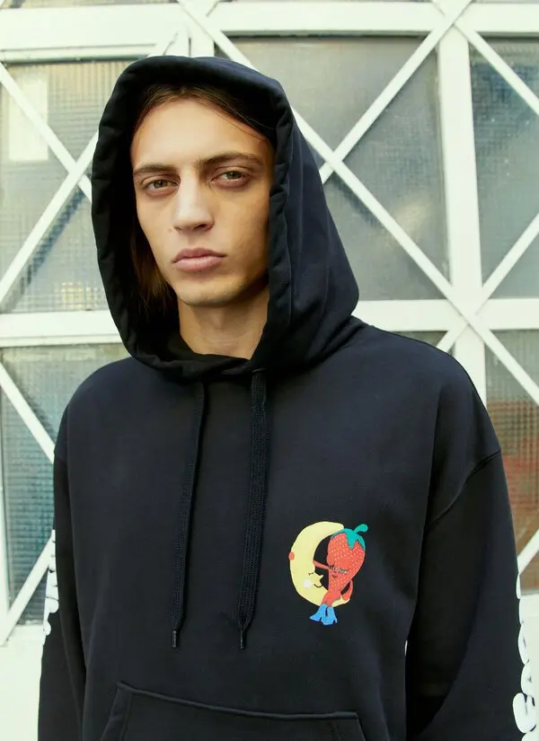 SKY HIGH FARM WORKWEAR Graphic Print Hooded Sweatshirt - Black