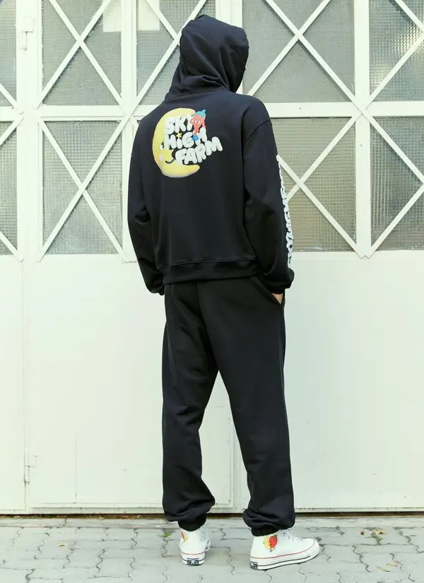 SKY HIGH FARM WORKWEAR Graphic Print Hooded Sweatshirt - Black