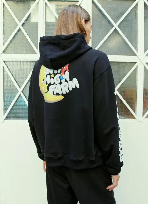 SKY HIGH FARM WORKWEAR Graphic Print Hooded Sweatshirt - Black