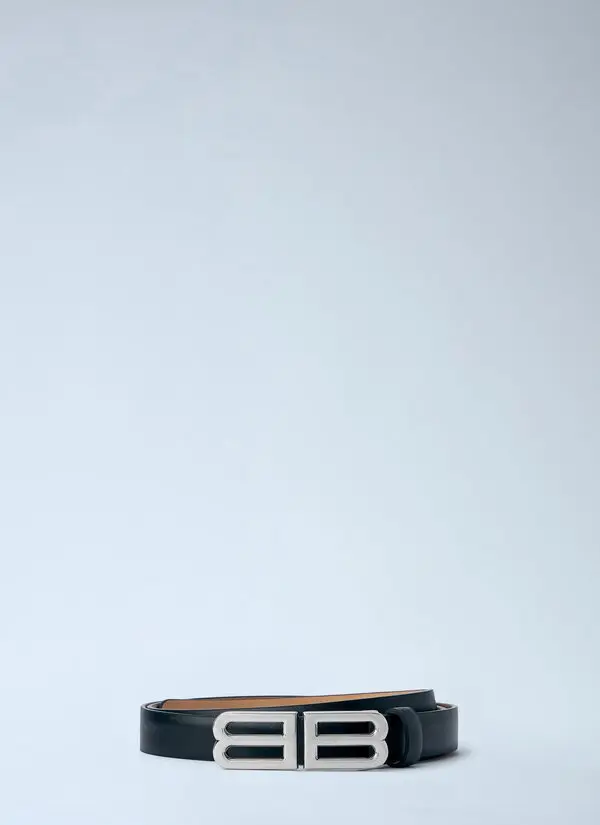 Balenciaga Metal Logo Buckle Leather Belt - Black