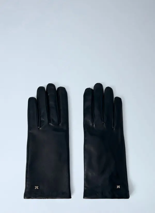 Max Mara Leather Gloves With Logo Detail - Black