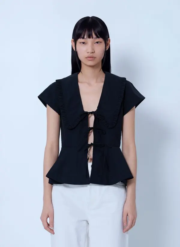 GANNI Compact Poplin Collar Blouse - Black