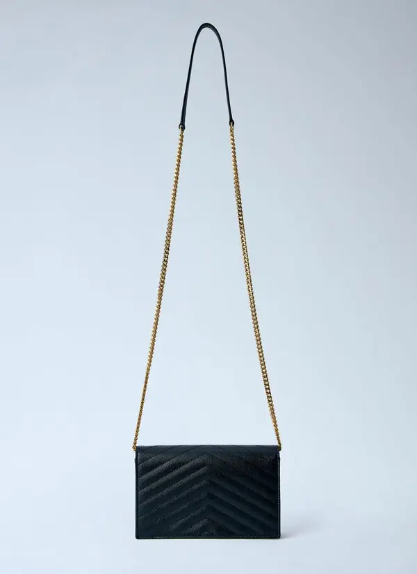 Saint Laurent Cassandre Envelope Chain Wallet - Black