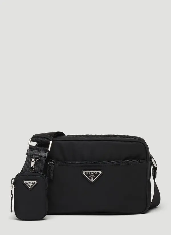 Prada Re-nylon And Saffiano Leather Shoulder Bag - Black