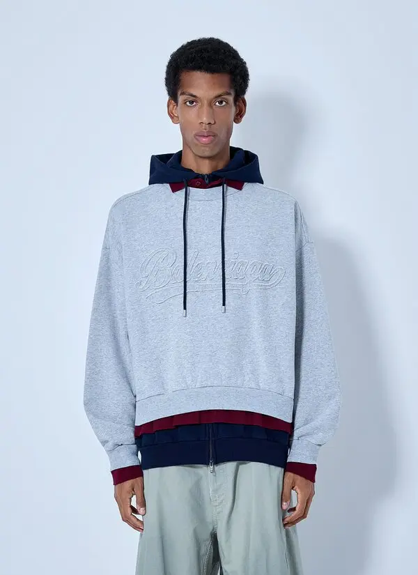Balenciaga Layered Hoodie With Embroidered Logo - Grey