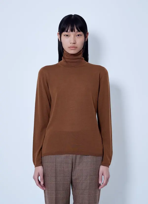 Max Mara Turtleneck Fine Knit Sweater - Brown