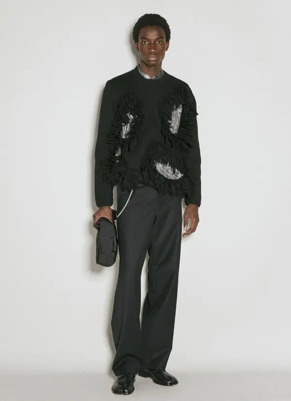 Comme Des Garçons Cut-out Wool Sweater With Tassle Edge - Black