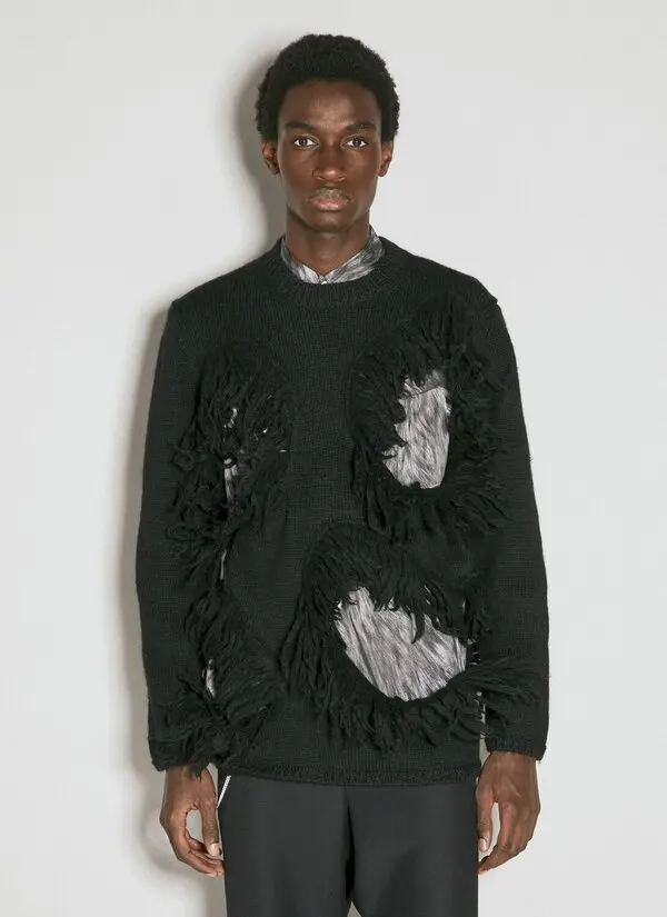 Comme Des Garçons Cut-out Wool Sweater With Tassle Edge - Black
