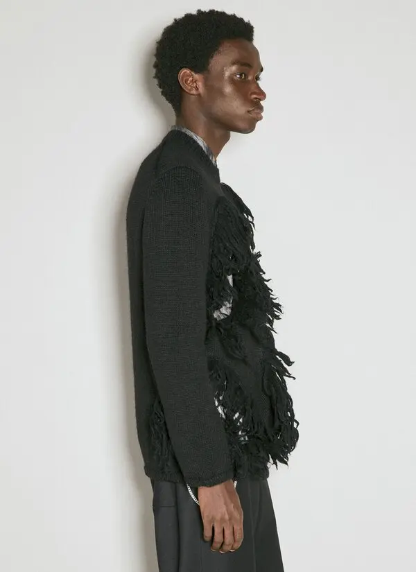 Comme Des Garçons Cut-out Wool Sweater With Tassle Edge - Black
