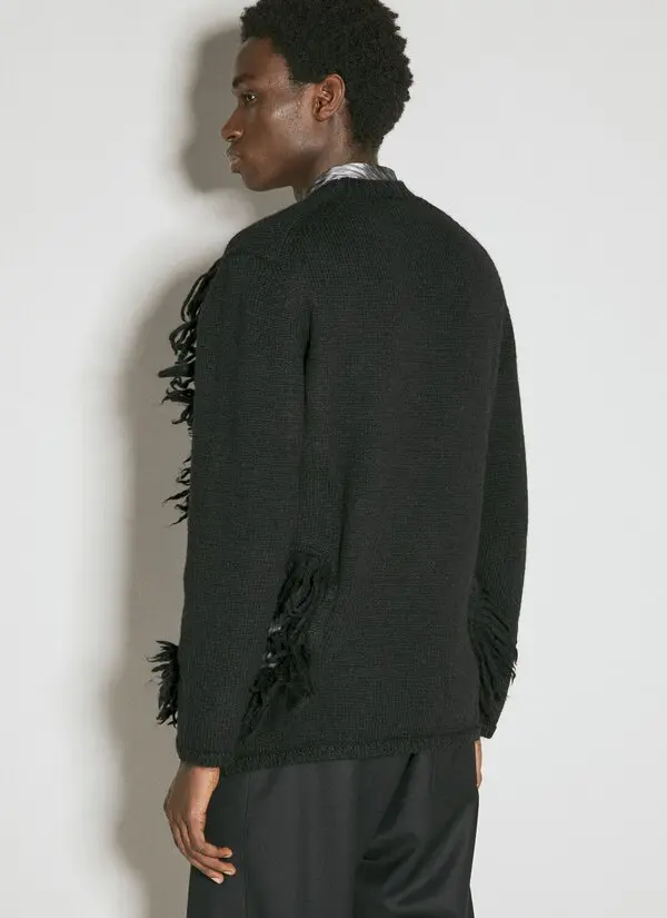 Comme Des Garçons Cut-out Wool Sweater With Tassle Edge - Black