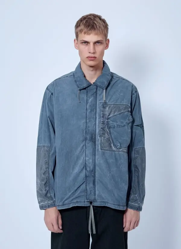 Stone Island Washed Overshirt With Drawstring Hem - Blue