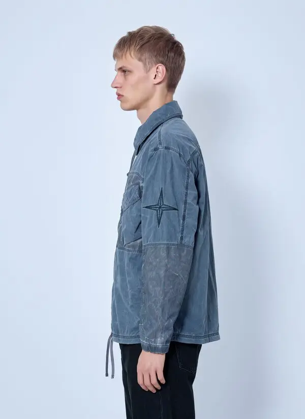 Stone Island Washed Overshirt With Drawstring Hem - Blue