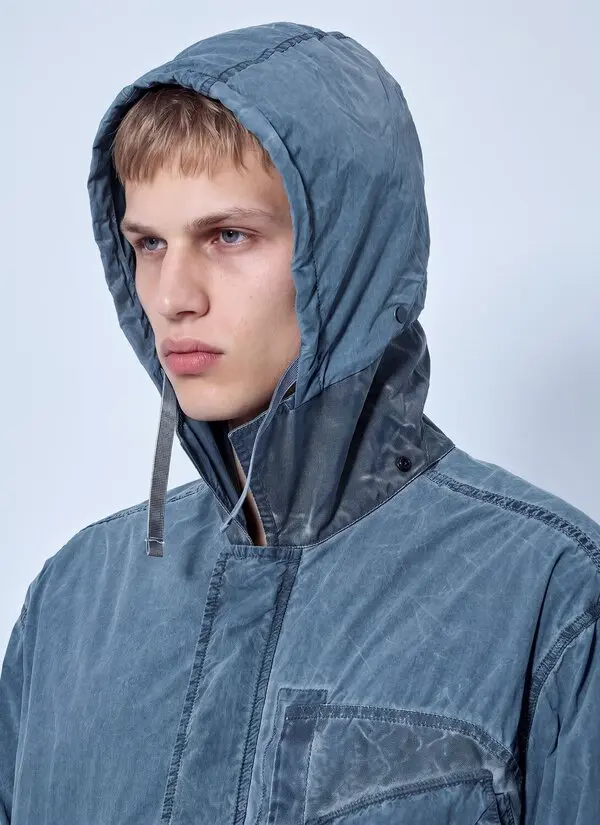 Stone Island Washed Overshirt With Drawstring Hem - Blue