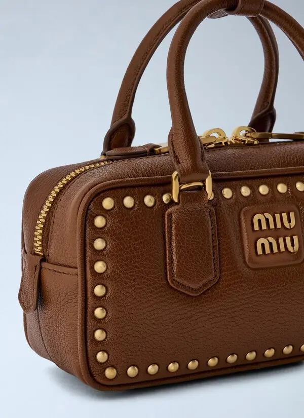 Miu Miu Brandy Arcadie Studded Leather Bag - Brown