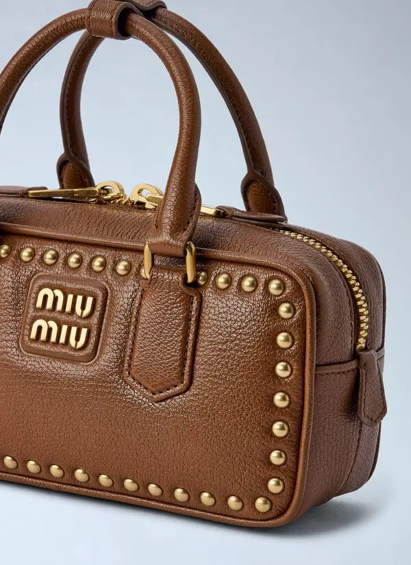 Miu Miu Brandy Arcadie Studded Leather Bag - Brown