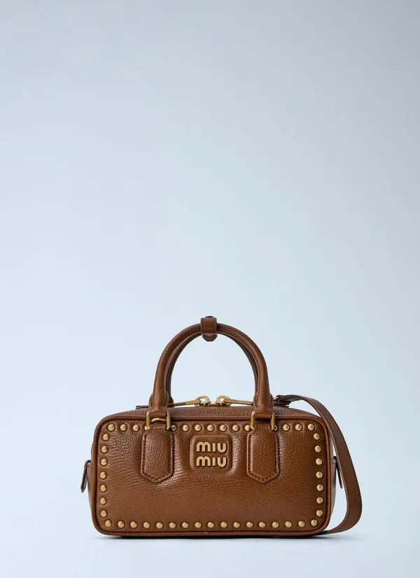 Miu Miu Brandy Arcadie Studded Leather Bag - Brown