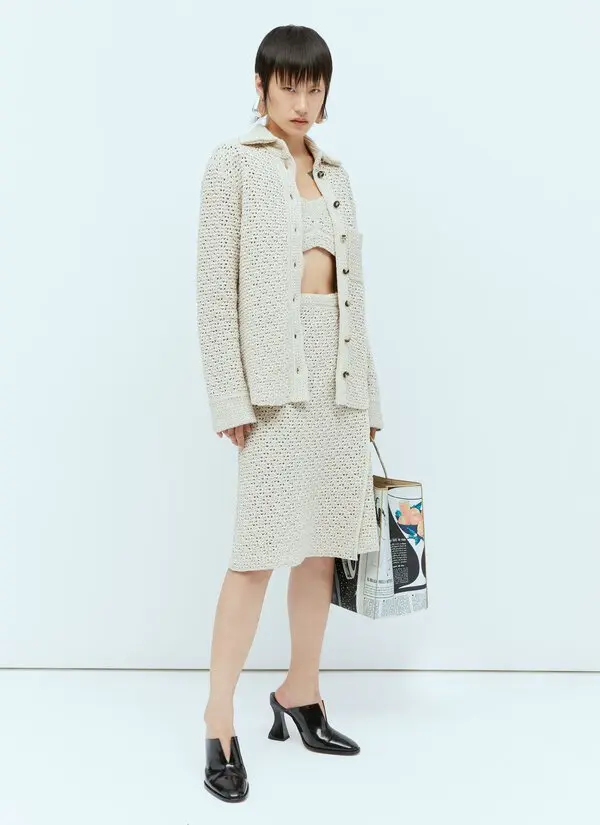 Bottega Veneta Textured Knit Wraparound Midi Skirt - Beige