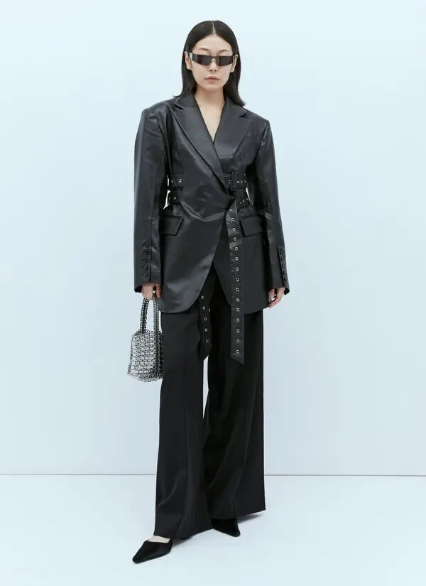 Rokh Triple Belt Faux Leather Blazer