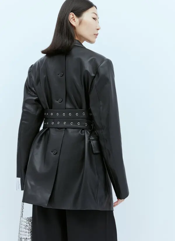 Rokh Triple Belt Faux Leather Blazer