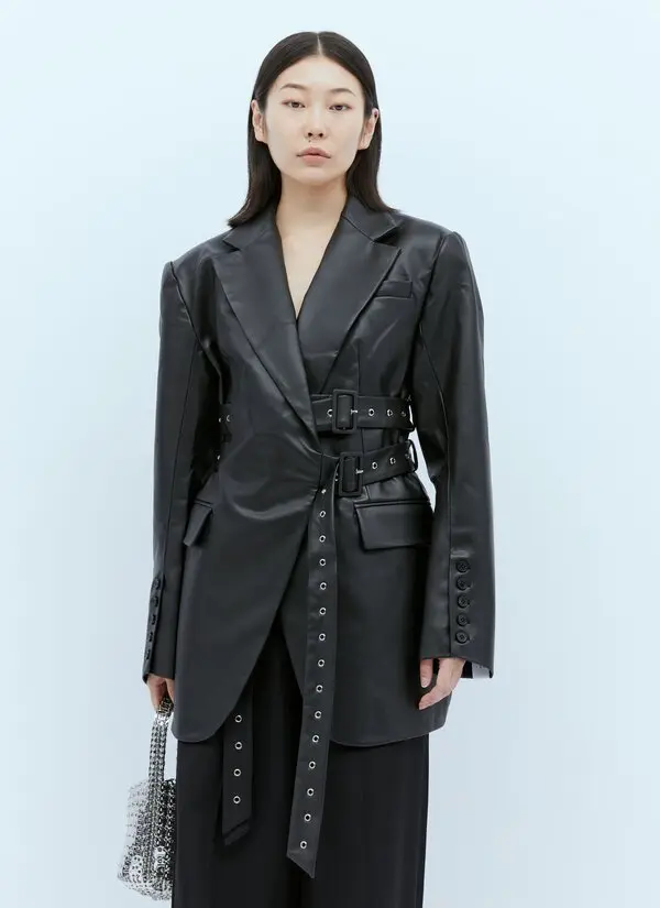 Rokh Triple Belt Faux Leather Blazer