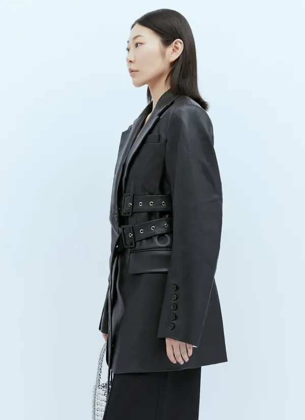 Rokh Triple Belt Faux Leather Blazer