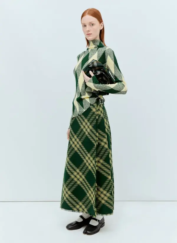 Burberry Wool Check Midi Skirt
