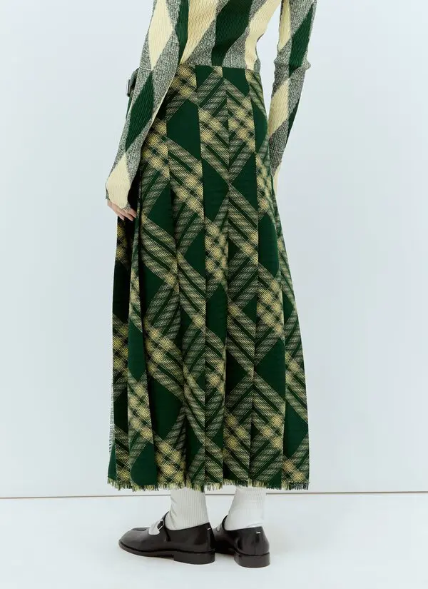 Burberry Wool Check Midi Skirt