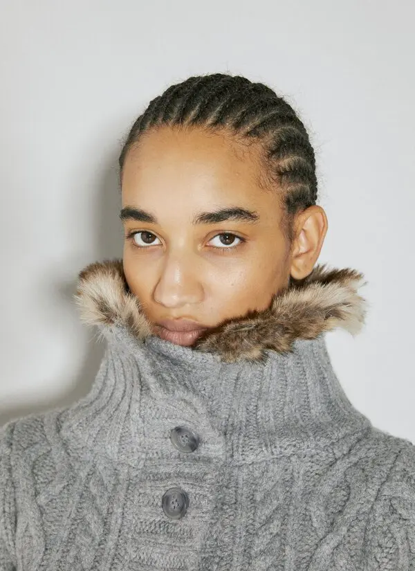 Guess Faux Fur Cable Sweater