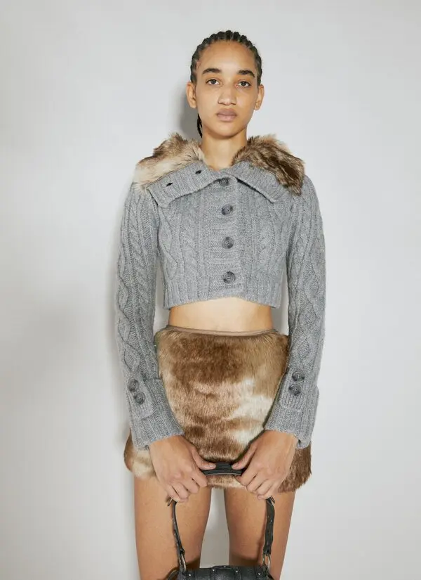 Guess Faux Fur Cable Sweater