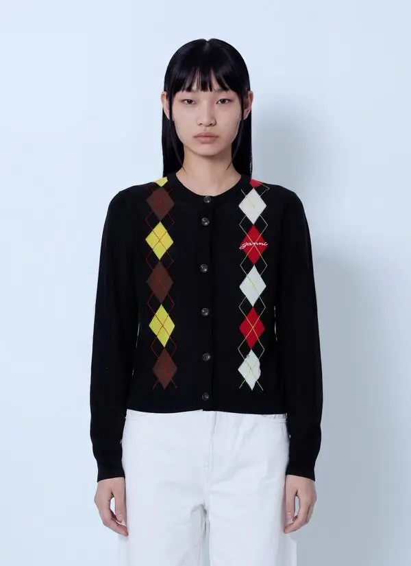 GANNI Light Cotton Argyle Cardigan
