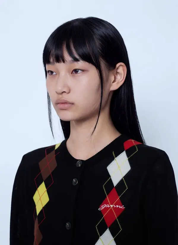 GANNI Light Cotton Argyle Cardigan
