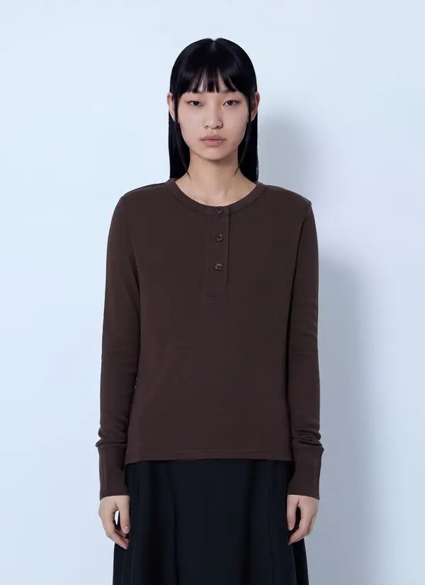 Studio Nicholson Roane Long Sleeve Henley - Brown