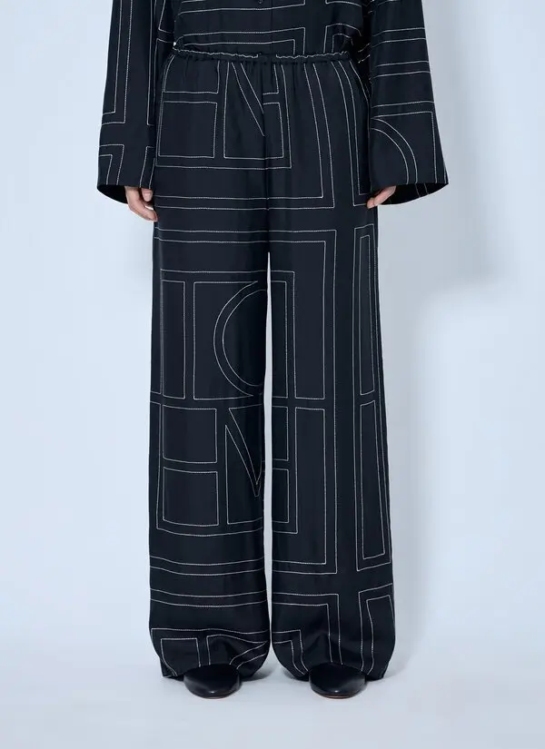 TOTEME Monogram Silk Pj Pants - Black