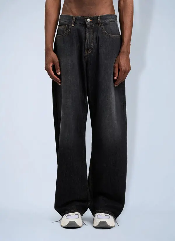 Palm Angels Curved Logo Loose Jeans - Black